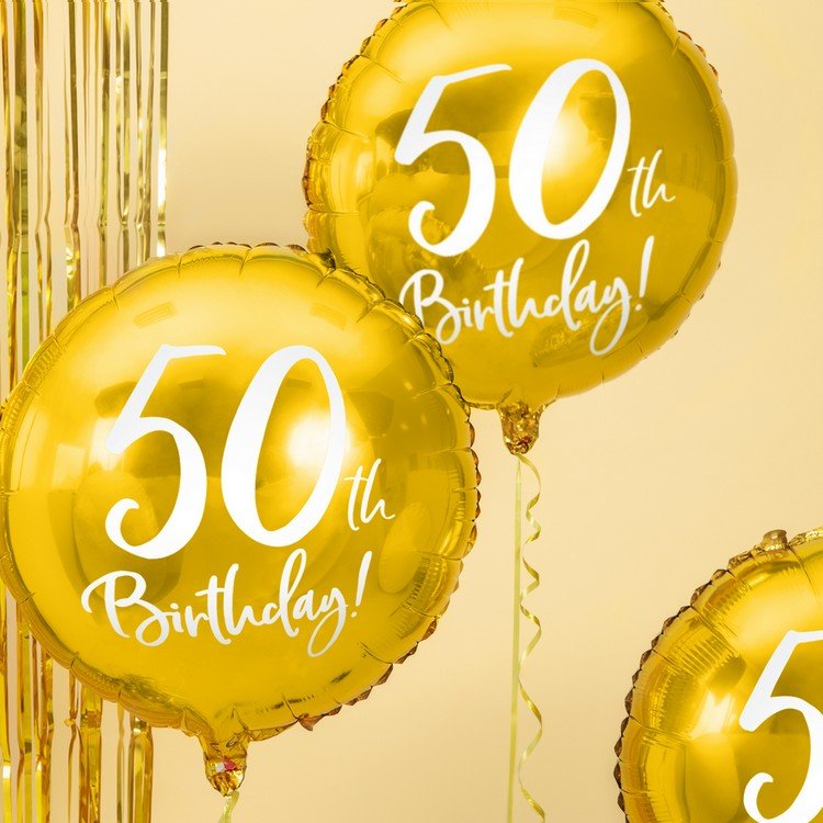 Folieballon "50Th." Guld 45 Cm. - Tal & Bogstaver - Himmelrum ApS
